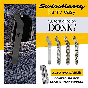 SwissKarry Clip Compatible with 91mm Victorinox Swiss Army Knife Models. 5 Custom Designs for a Personalised Pocket Knife. Be Ready for the Unexpected. Stainless Steel Tough. ‘Void Black’