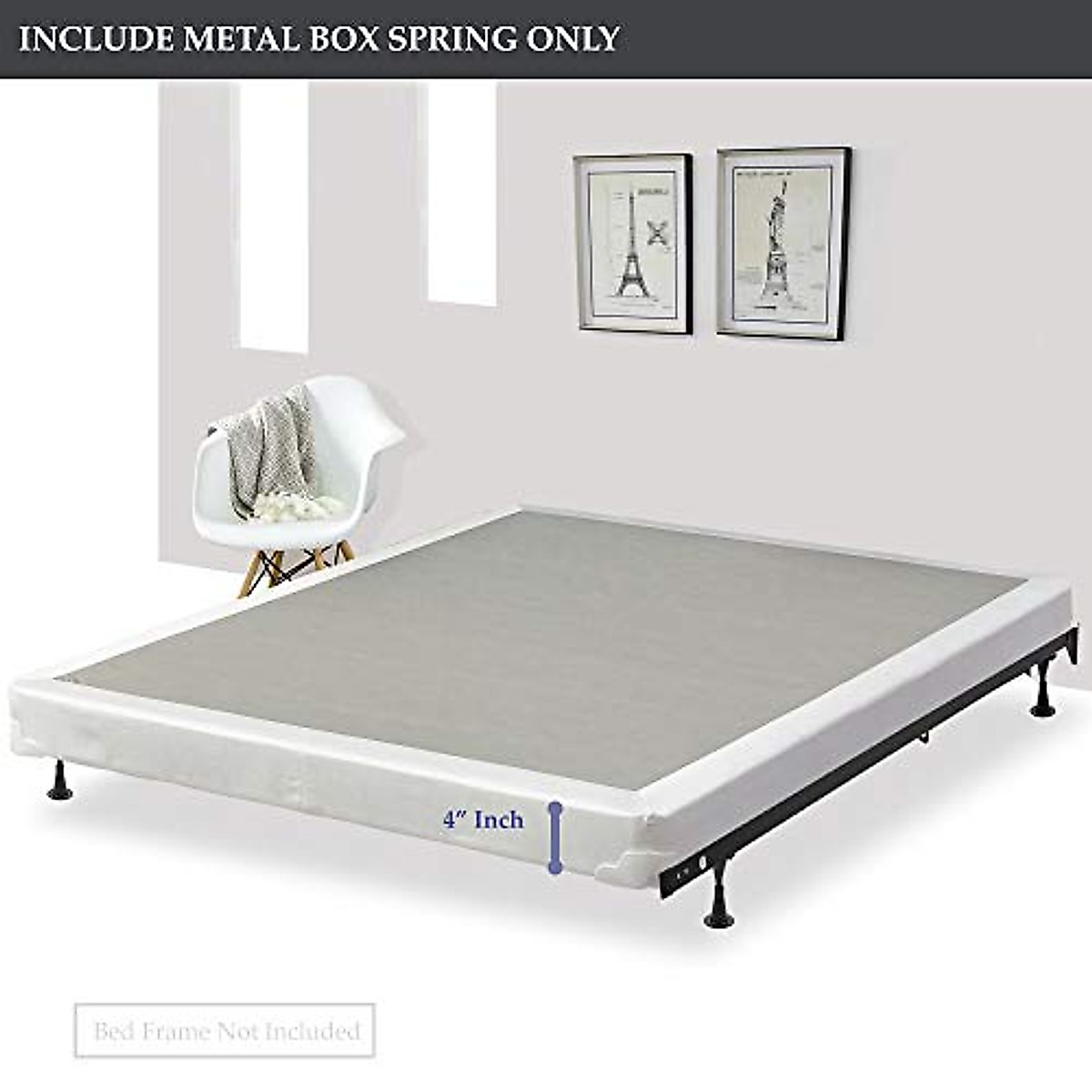 Greaton 4-Inch Fully Assembled Low Profile Metal Traditional Box Spring/Foundation for Mattress, Twin