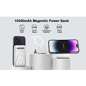 DLNIA 2024 Upgraded Version Fast Charging Magnetic Battery (Mag-Safe), 10,000mAh Foldable Magnetic Wireless Portable Charger Power Bank with Type-C Cable for iPhone 15/14/13/12/Mini/Pro Max