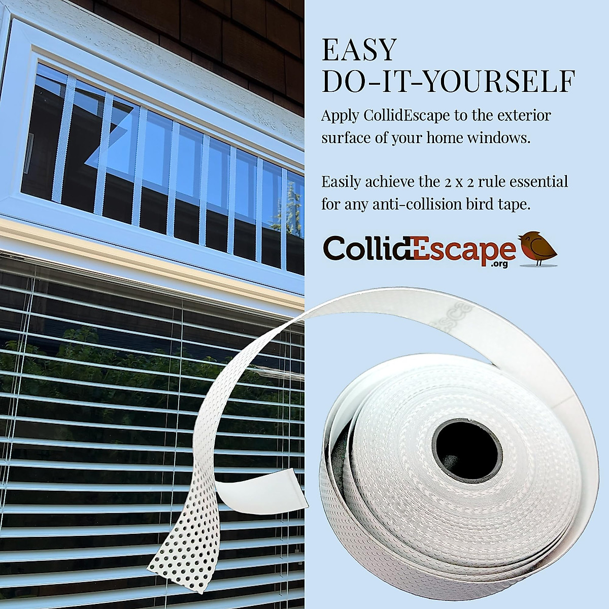 CollidEscape Spiderweb Clear Bird Tape for Windows (3/4" x 40' - Covers 2 to 3 Windows) | Window Decals to Prevent Bird Strike Prevention for Windows | Clear