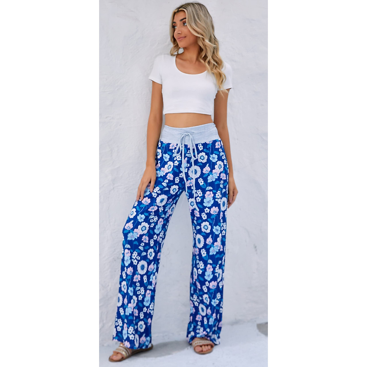 X-Image Womens Plus Size Yoga Sweatpants Wide Leg Pajamas Pants Comfy Drawstring Workout Joggers Pants Flower, XXX-Large