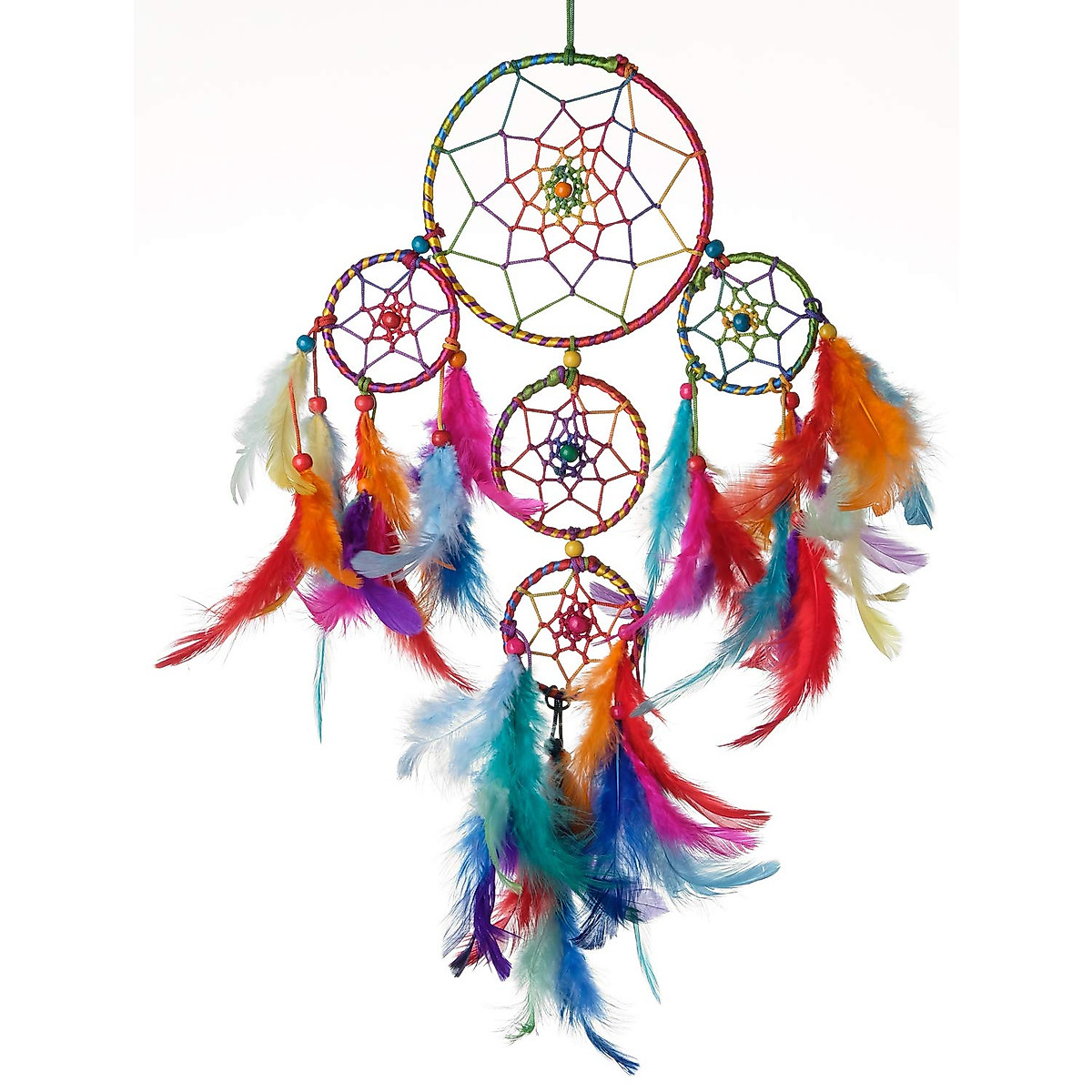 Rooh Dream Catcher ~ Multi Colour 4 Tier with Pretty Lights ~ Handmade Mandala Hangings for Positivity (Can be Used as Home Décor Accents, Wall Hangings, Garden, Car, Outdoor, Yoga Temple, Windchime)