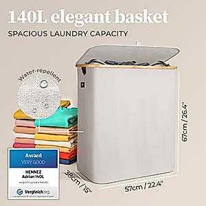 Hennez Laundry Basket With Lid - 140L Double Dirty Clothes Hamper With Removable Bag - Laundry Bin With Lid - Tall Laundry Hamper With Lid - Bathroom, Dorm, College Large Hamper for Laundry With Lid