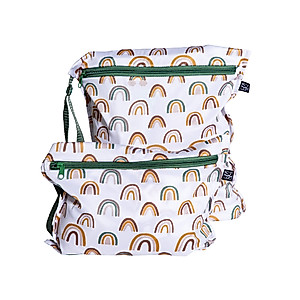 J.L. Childress Waterproof Wet and Dry Bags - 2 Pack - Leak-Proof, Machine-Washable Wet Dry Bags - Reusable Bags for Travel, Beach, Cloth Diapers, Wet Clothes, Swimsuits, Gym - Spice Rainbow