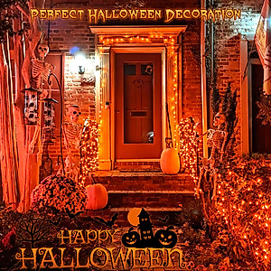 Ｗoohaha Solar Halloween Lights Outdoor,2 Pack Each 33Ft 100LED Orange Halloween Lights,Copper Wire Solar Powered Fairy String Lights 8 Modes for Garden,Tree,Thanksgiving,Christmas,Parties,Home Decor