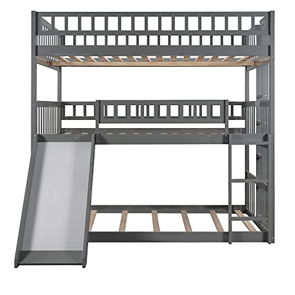 DEYOBED Full Over Full Over Full Wooden Triple Bed Bunk Bed with Slide and Ladders - Ultimate Sleep and Play Solution for Kids, Teens, Adults