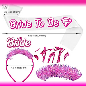 KARAQY Hot Pink Bachelorette Party Decorations, Hot Pink Glitter Bride Headband and Bride to Be Sash for Bridal Shower Wedding Girls Night Party Favor Supplies
