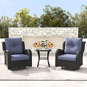 Outdoor Furniture Set, 3 Pieces Rattan Wicker Swivel Chair Coversation Set with Side Table