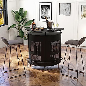 Giantex 4-Tier Home Bar Unit - Bar Cabinet with Storage Shelves, 3 Stemware Holders, Curved Countertop, Perforated Metal Front, Footrest, Mini Bars for Home, Kitchen, Living Room, Pub, Black