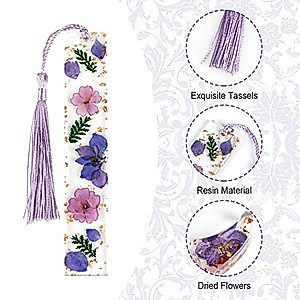 5 Pcs Resin Bookmark and Book Page Holder, Cute Bookmarks, Bookmarks for Women, Transparent Dried Flower Bookmarks with Colorful Silky Tassel Set Gift for Women Girls Kids Book Lovers