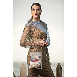 Myra Bag Freedom Forever Upcycled Canvas & Cowhide Leather Small Crossbody Bag S-1258 , Brown , One Size