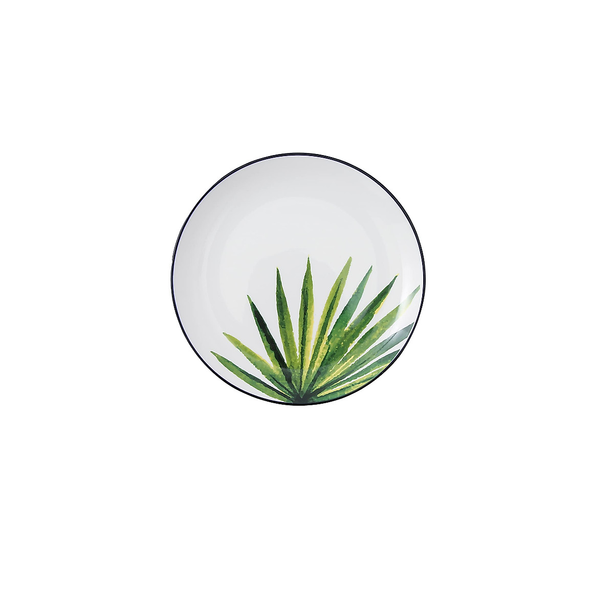 YUYHQCBT 8 Inch Set of 4 Assorted Designs, Porcelain Plates With Plants Patterns,Ceramic Dinnerware Plates, Dishware With Black Rim for Sandwiches Salad Pasta, Microwave Oven Dishwasher Safe