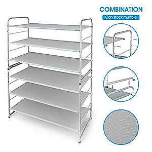 Simple Trending 3-Tier Stackable Shoe Rack, Expandable & Adjustable Fabric Shoe Shelf Storage Organizer,Silver