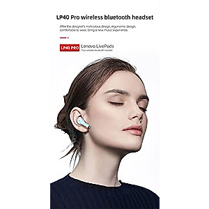 LP40 Pro TWS Earphones Wireless + Free Bag Handsfree Bluetooth 5.1 Sport Noise Reduction Headphones Touch Control Earbuds (White)
