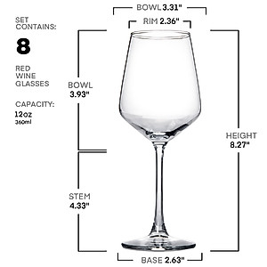 YARYOUNG Wine Glasses Set of 8, Long Stem Clear Glass 12 Ounce for Wedding Party Gift, Dishwasher Safe