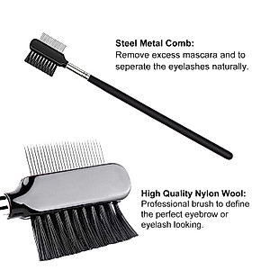 BLEGGEIT Pro Eyebrow Brush and Comb, Metal Eyelash Brush and Eyelash Comb Separator, Steel Brow Brush and Eyebrow Comb Set, Spoolie Brush and Angled Brow Brush, Precision Application, Defining and Shape (2 PCS)