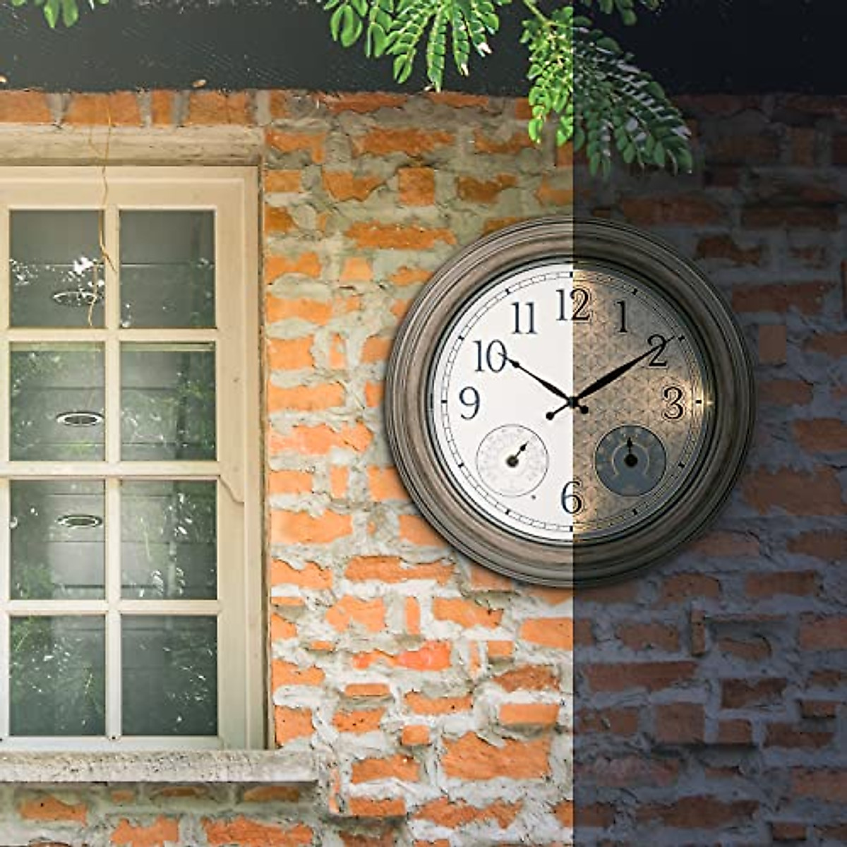 La Crosse Technology 435-3239-INT 15.5-Inch Lighted Leaf's Outdoor Analog Clock with Temp and Humidity