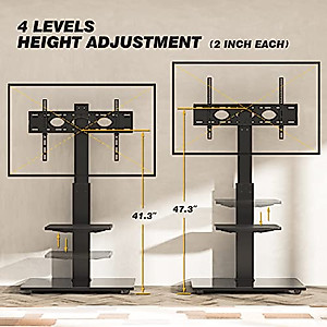 5Rcom TV Stand with Mount, Height Adjustable TV Floor Stand with Shelves for 32 37 43 50 55 60 65 70 inch Plasma LCD LED Flat or Curved Screen TVs, TV Stand for Bedroom, Living Room