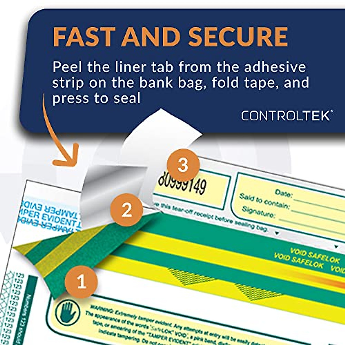 ControlTek SafeLok 12" x 16", Clear, Case of 500, Tamper-Evident Deposit Bags, Cash Currency Handling & Valuables, Moisture, Heat, Cold Detection, Tear-off Receipt + Large Barcodes 585093