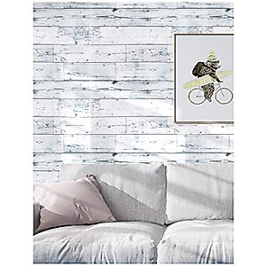HAOKHOME MR47 Peel and Stick Wood Wallpaper Shiplap Light Grey/White/Blue Distressed Wood Plank Removable Shelf Liner Contact Paper 17.7in x 9.8ft