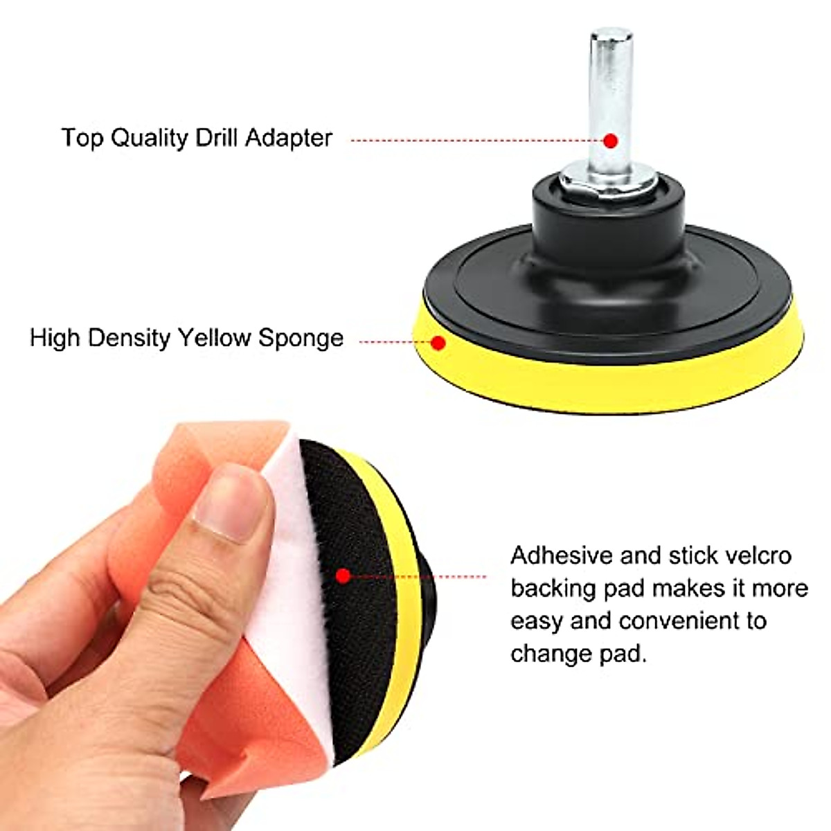 YCHOW-TECH Car Foam Drill 3-Inch Buffing Pad, 24PCS Car Buffers and Polishers Kit,Buffing Pads for Drill, Car Wax Buffer for Drill Car Buffer Polisher Kit for Car Polishing, Waxing, Sealing Glaze
