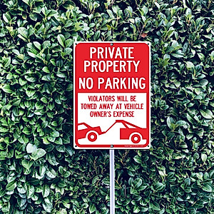 (2 Pack) Private Property No Parking - Violators Will Be Towed Away at Vehicle Owner's Expense Sign, Reflective .40 Rust Free Aluminum 14 x 10, UV Protected, Weather Resistant, Waterproof, Durable Ink