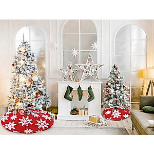 24 Inch Tree Skirt Small Red Christmas Tree Skirts with White Snowflakes Faux Fur Xmas Tree Decorations
