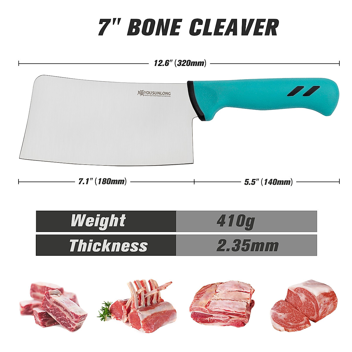 YOUSUNLONG Chopping Knife - 8 Inch Meat Cleaver and Vegetable Kitchen Knives - Premium High Carbon Molybdenum Steel Blade - Razor Sharp - Ergonomic & Non-slip Handle