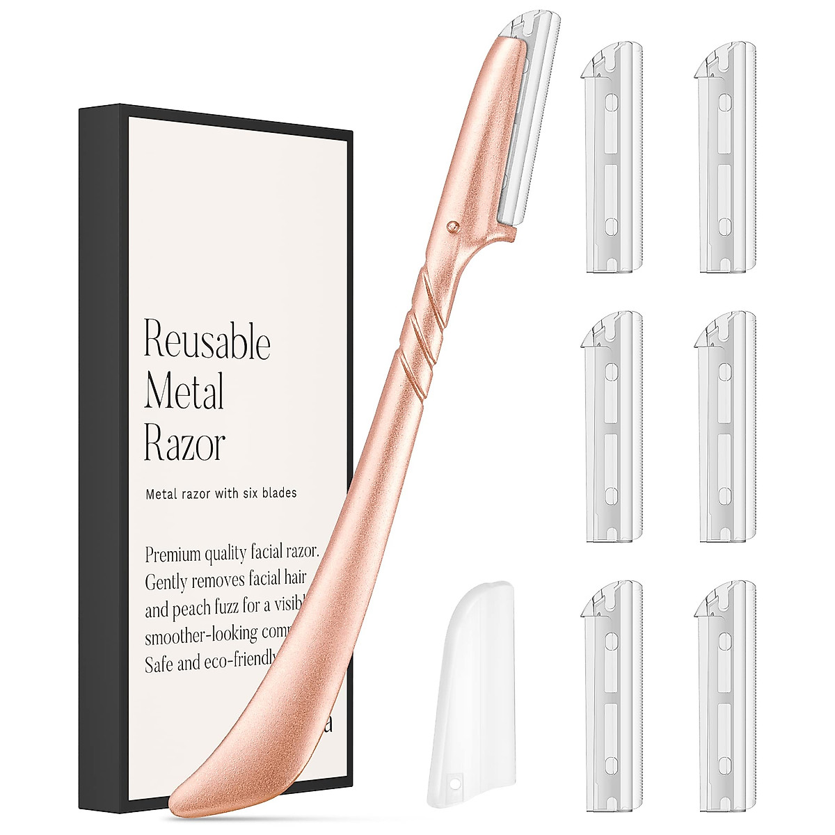 ennva Eyebrow Razor for Women-Eyebrow Trimmer Dermaplaning Tool-Ergonomic Eyebrow Shaper & Facial Razor for Peach Fuzz-Exfoliating Face Razor for Eyebrows-Eye Brow Shaver Razors w/7 Blades- Rose Gold