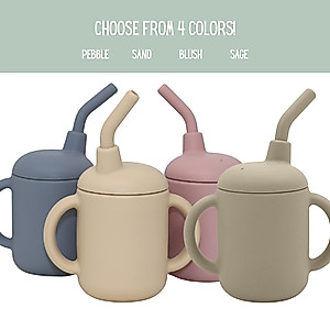 LoveyLu Silicone Sippy Cup, Toddler Cup With Straw, Training Soft Spout Cups for Toddlers With Handles, No Spill Lids, Durable, Drop Proof, Easy Grip, Microwave, Dishwasher, and Freezer Safe, Sand