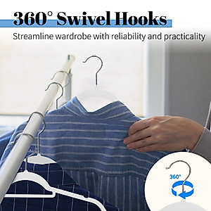 Smartor White Velvet Hangers 60 Pack, Space Saving Clothes Hangers with Tie Bar, Non-Slip Felt Hangers with Shoulder Notches, Heavy Duty Suit Hangers for Coat, Shirt, Pants, Dress