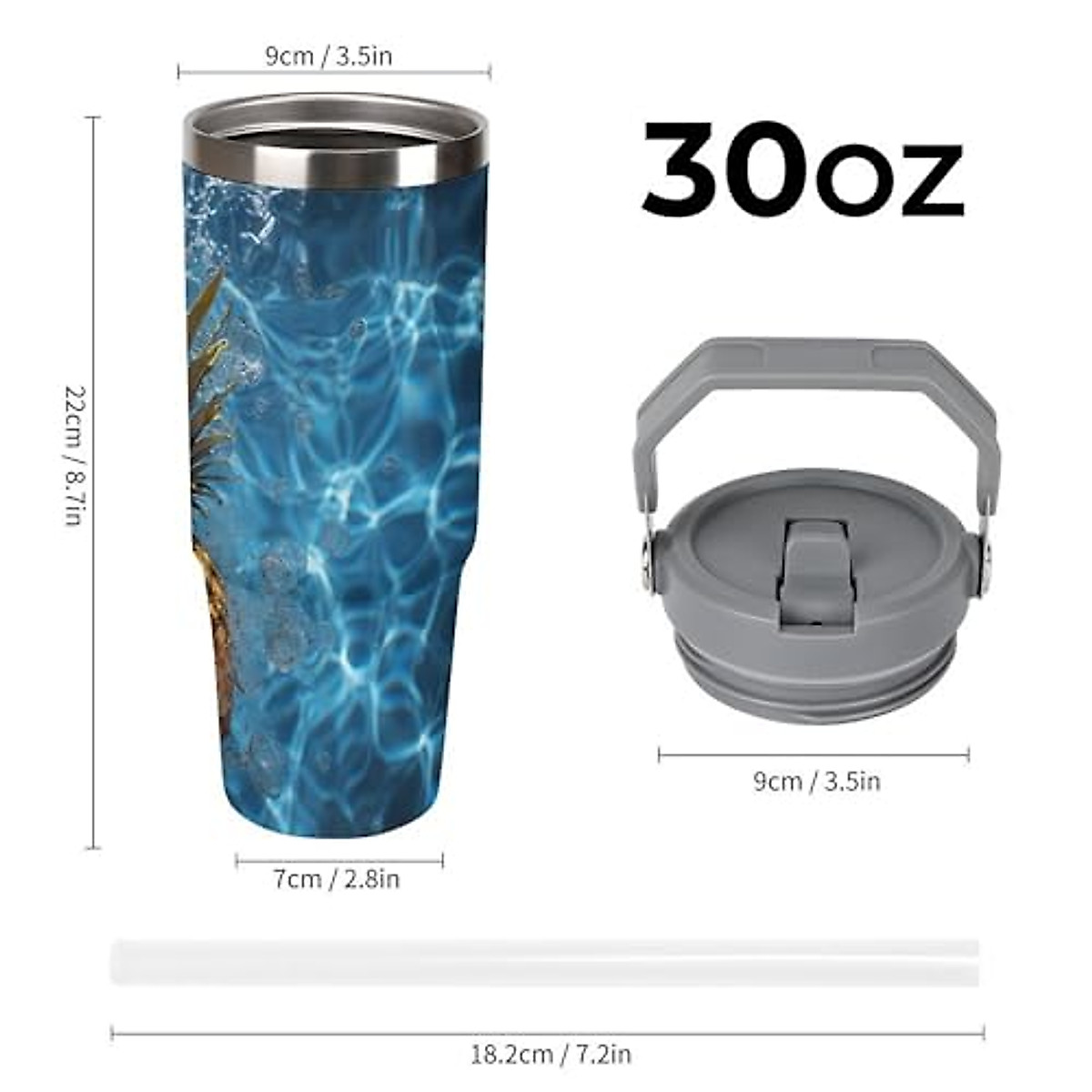 BWQJKUO Large Capacity Car Cup 30 Oz Stainless Steel Pineapple in The Pool Printed Travel Mug Leak-proof Flip Straw Tumbler with Handle,keeps Cold Or Ho