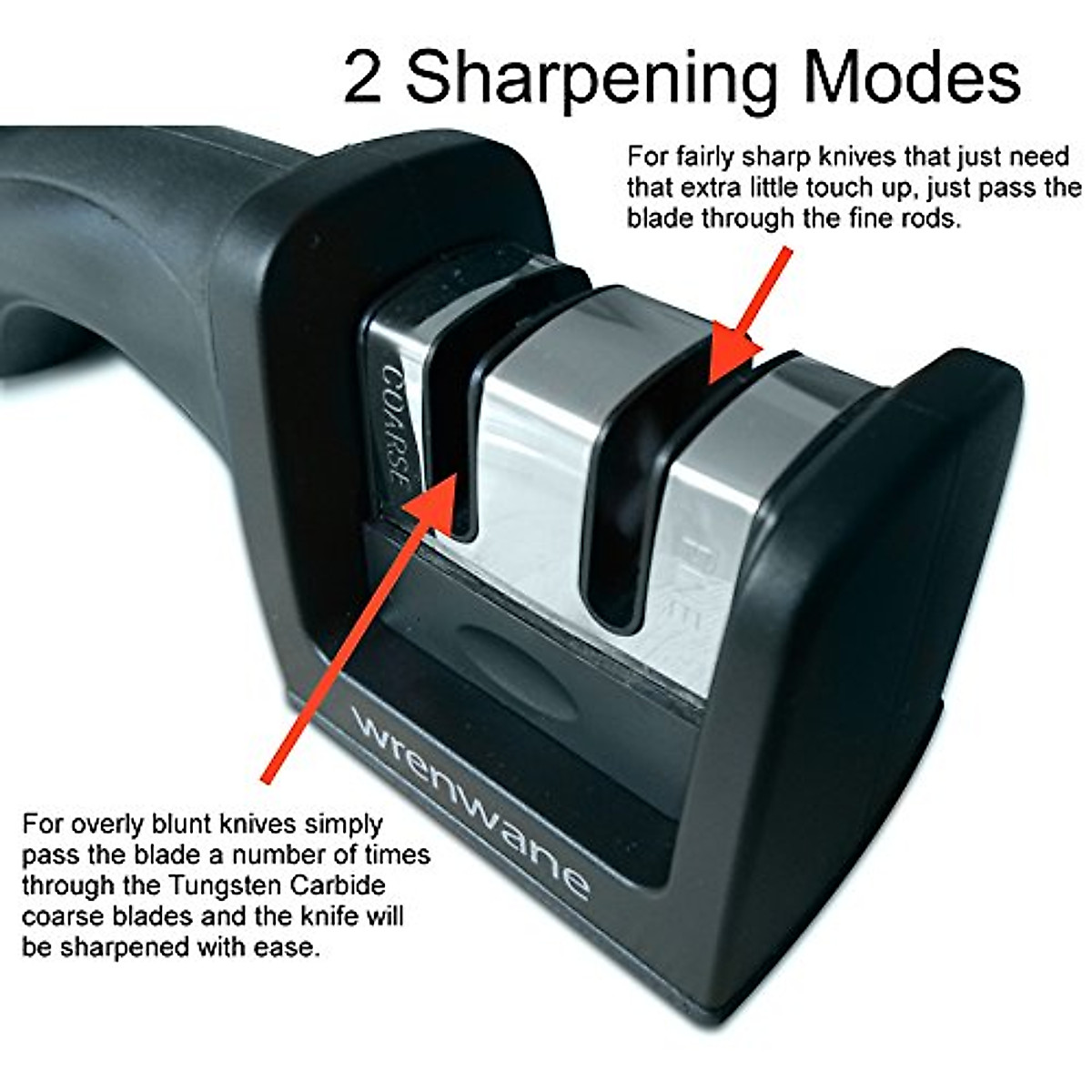 Wrenwane Kitchen Knife Sharpener - 2 Stage Sharpening, Black