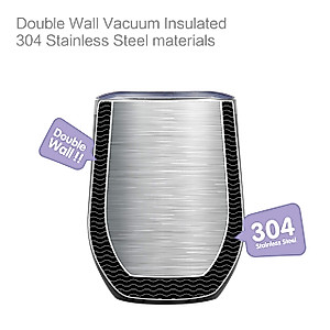 HITSLAM Wine Tumbler Cup Coffee Mug: 12oz Travel Insulated Tumbler with Lid & Straw, Stainless Steel Vacuum Double Wall-Gift for Women, Men, Mom, Dad, Friend (White)