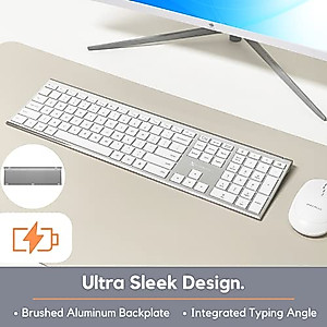 X9 Performance Slim Full Size Wireless Keyboard for Laptop and Desktop PC | Elegant Low Profile 2.4G Computer Keyboard Wireless - Rechargeable Flat Keyboard with Number Pad, 110 Silent Keys - Aluminum