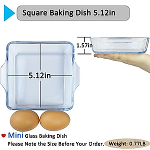 MINI- 5in Square Glass Baking Dish for Oven, Borosilicate Glass Casserole Dish, Glass Baking Pan for Air Fryer Oven