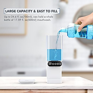 Automatic Mouthwash Dispenser for Bathroom-24.6FlOz 3 Adjustable Dispensing Levels MouthWash Dispenser for Bathroom Accessories with Magnetic Cups & Organizer, for Both All Age Groups Oral Care, White