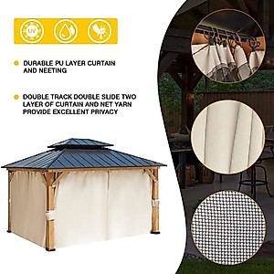 YOLENY 11' x 13' Spruce Wood Gazebo, Outdoor Hardtop Gazebo with Privacy Curtains and Mosquito Netting for Patio, Garden, Backyard, Poolside