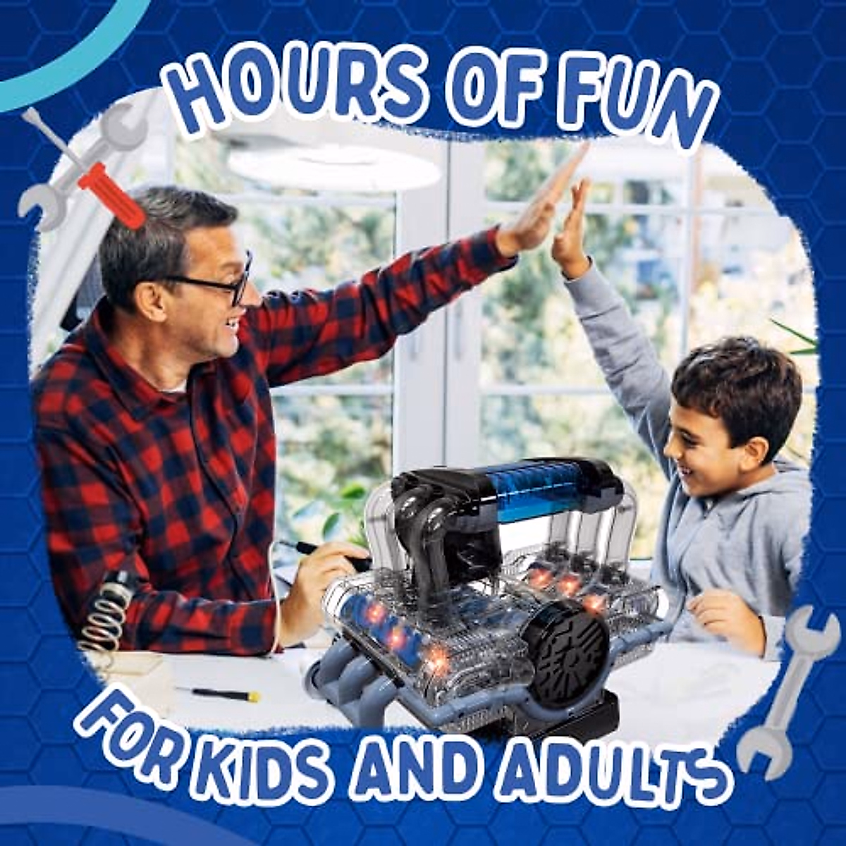 Playz Flat 6 Model Engine Building Kit - 320+ Pieces Revved-Up Internal V8 Style Combustion to Build Your Own Mini Engine That Works - DIY STEM Project & Gift for Kids, Teens, & Hobby Kit for Adults