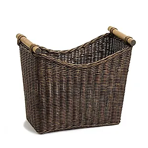 The Basket Lady Narrow Wicker Magazine Basket, Large, 14 in L x 7.5 in W x 12 in H, Antique Walnut Brown