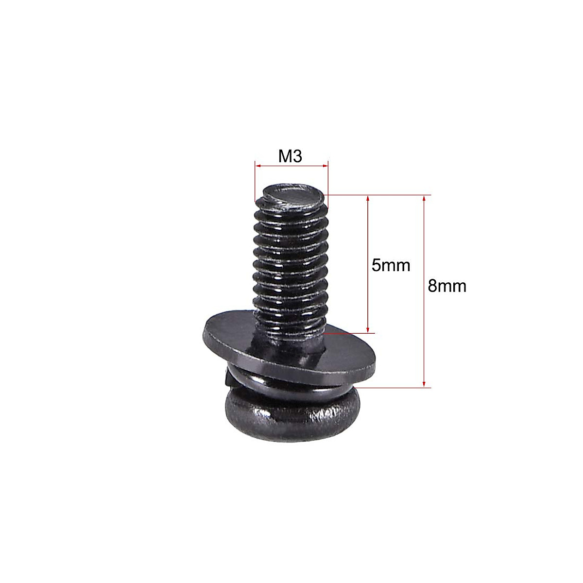 uxcell M3 x 8mm Carbon Steel Phillips Pan Head Machine Screws Bolts Combine with Spring Washer and Plain Washers 50pcs