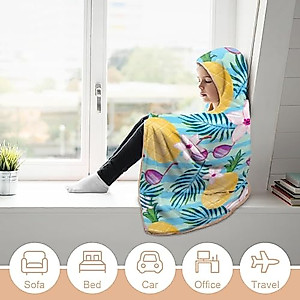 TaoYTao 60"x80" Women Summer Pineapple Fruit Pattern Blanket Hoodie, Foldable Wearable Funny Hooded Blanket Robe Cloak, Christmas Birthday Gifts Anniversary For Wife Girlfriend Women
