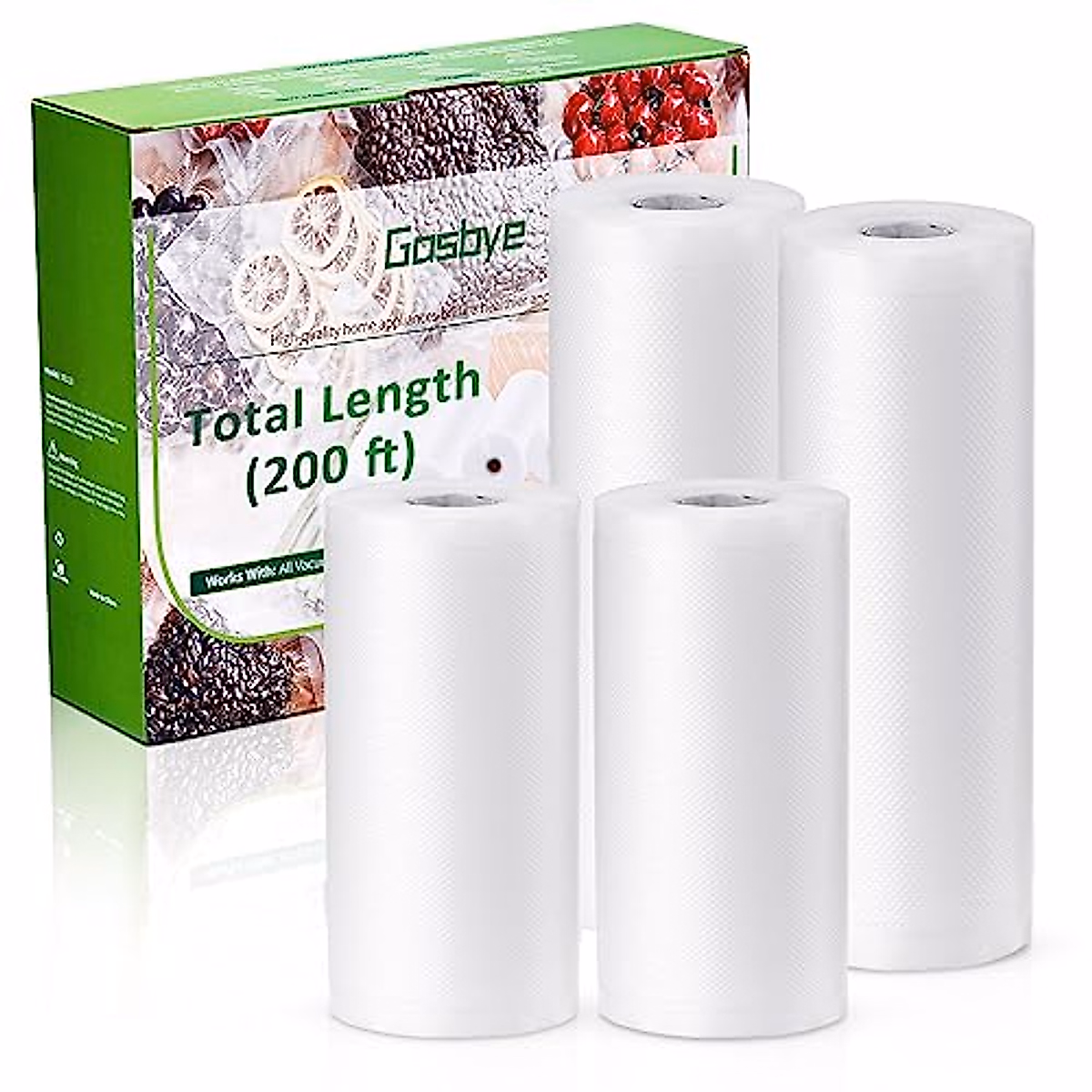 Gasbye Vacuum Sealer Bags, [ 200ft Mega-Pack ] with 8"x50' (2 Rolls) & 11"x50' (2 Rolls) for Custom Fit Airtight Food Sealer & Sous Vide, BPA Free, 7-Layer Ultra-Thick Anti-Puncture Design, 4 Pack