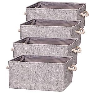 TENABORT 4 Pack Large Storage Basket Bin, Foldable Storage Cube Box Fabric Collapsible Organizer with Handles for Closet Home Office Clothes Shelf, Grey