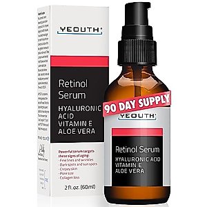 YEOUTH Retinol Serum for Face with Hyaluronic Acid & Vitamin E, Hydrating Retinol for Face, Night Serum Suitable for All Skin Types 2oz