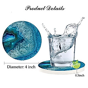 Coasters for Drinks with Holder 6 Pack,Marble Ocean Coasters for Table,Ceramic Absorb Stone Coasters with Cork Base,Housewarming Gift for Home Decor (Agate Blue)…