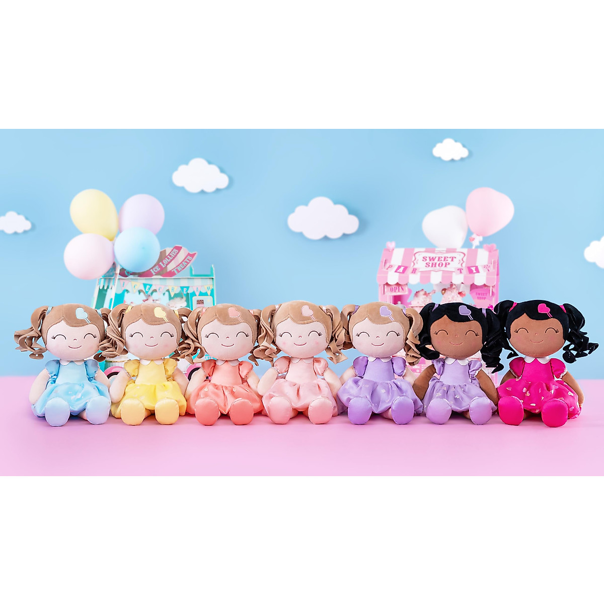 Gloveleya Baby Doll Gifts Plush Curly Girl Toys with Love 16" Azure