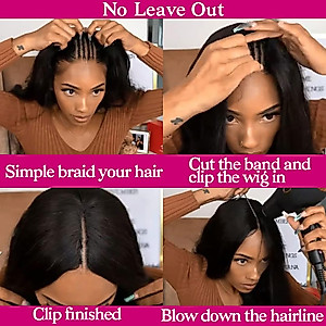 22Inch V Part Wigs Human Hair Straight Brazilian Human Hair Wigs for Black Women Upgrade U Part Wigs No Sew in NO Glue 180% Density Natural Color