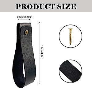 10 Pcs Black Leather Wall Hooks, Leather Curtain Rod Bracket, Leather Curtain Rod Holder Retro Strap Hangers with Screws for Hanging Towel Tapestry Canoe Paddle, Boho Farmhouse Style (Black)