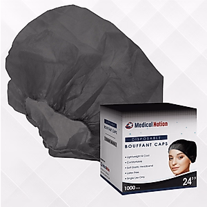 Medical Nation 21" Hair Net Disposable Bouffant Caps |CASE OF 1000, Black| Hairnets, Non-Woven, Non-Pleated Hair Cover |for Medical, Lab, Nurse, Tattoo, Food Service, Hospital, Cooking- Size 21" Black